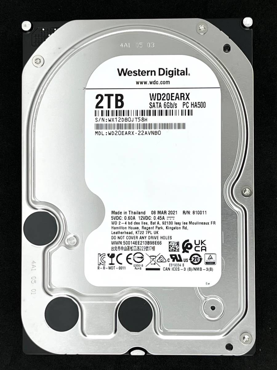 【未使用に近い】【送料無料】 ★ 2TB ★ Western Digital / WD20EARX 【使用：37時間】 2021年製 新品同様 ...
