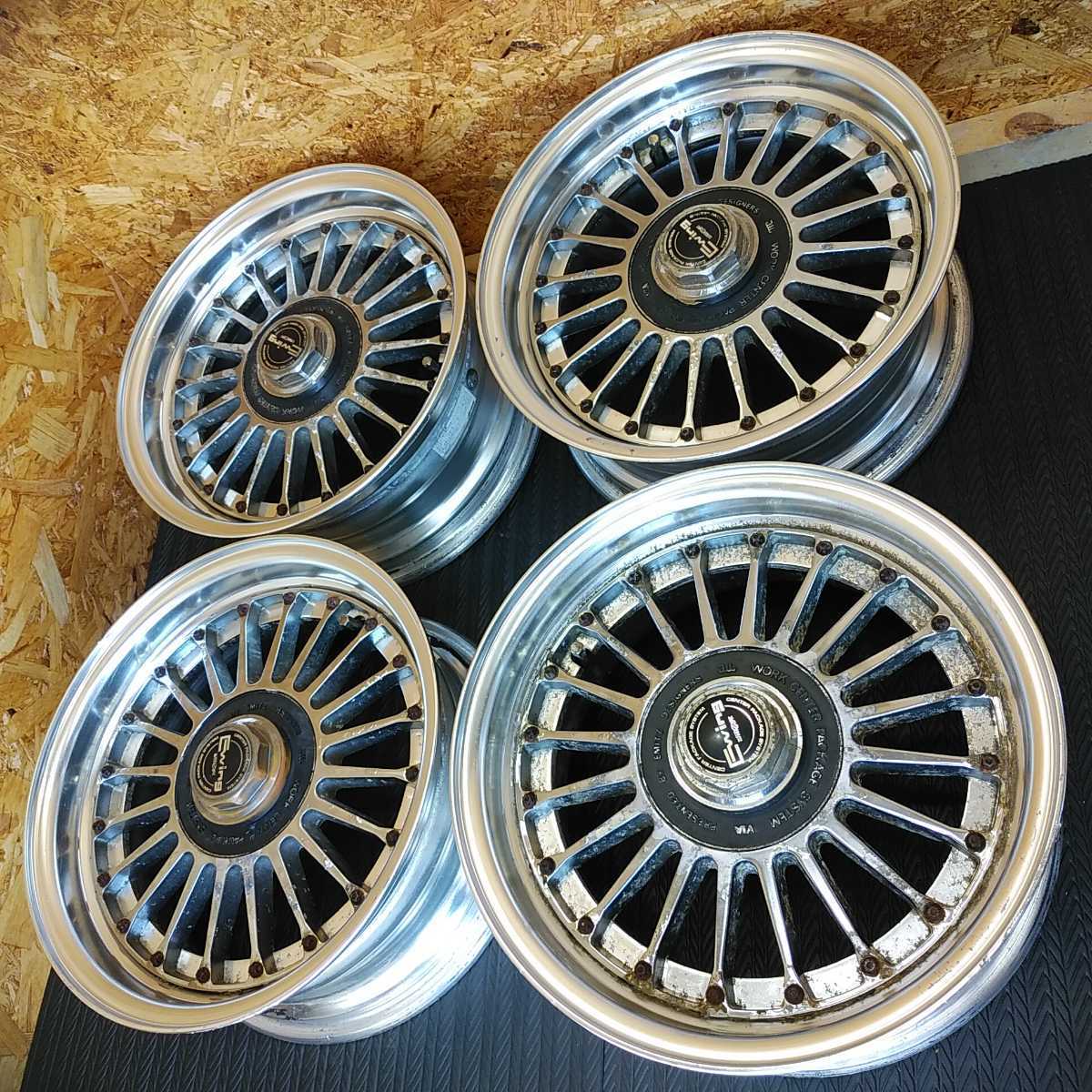 【傷や汚れあり】work Ewing ★ 15 × 6.5J +18 pcd114.3 / 5H ★ イーウイング ワーク 当時物 フィン ...