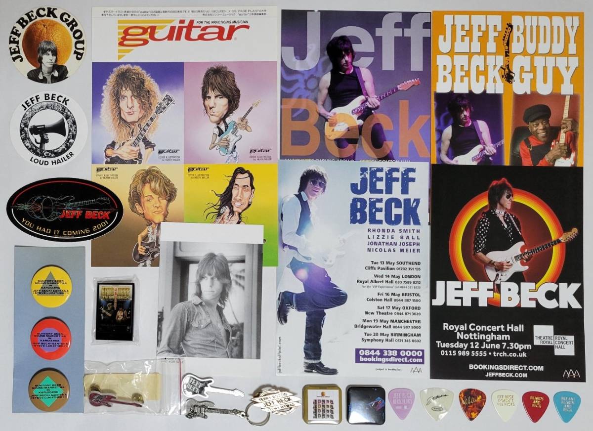 【やや傷や汚れあり】jeff beck ピック バッジ チラシ ステッカー ポストカード キーホルダー PROMO フライヤー STICKER ...