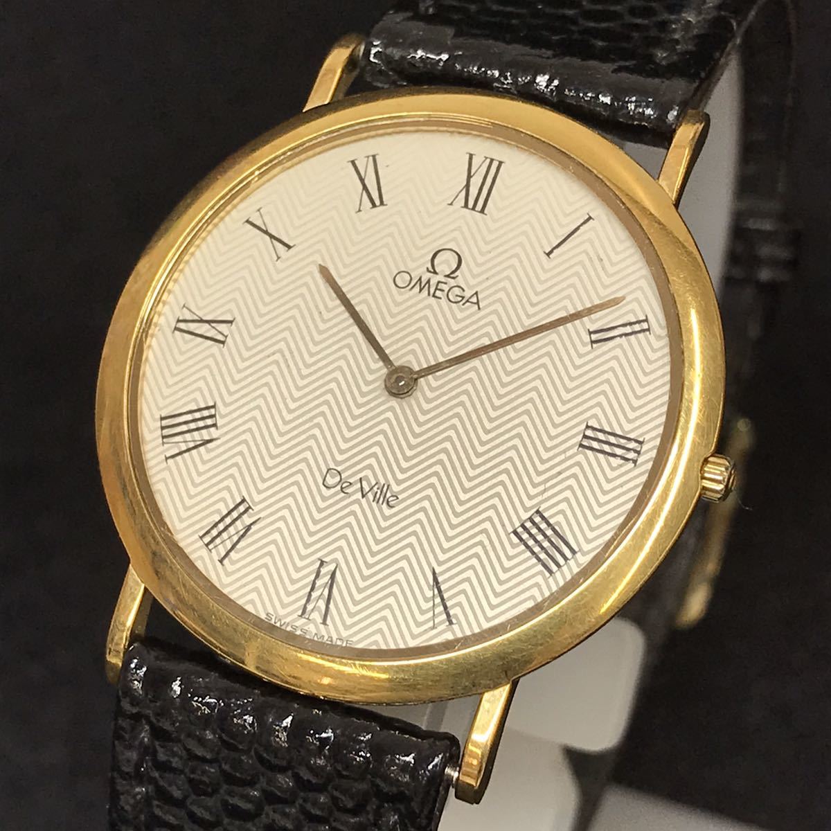 【やや傷や汚れあり】★39910 オメガ OMEGA DEVILLE デビル ローマインデックス クオーツ ローマ数字 波線文字盤 メンズ腕 ...