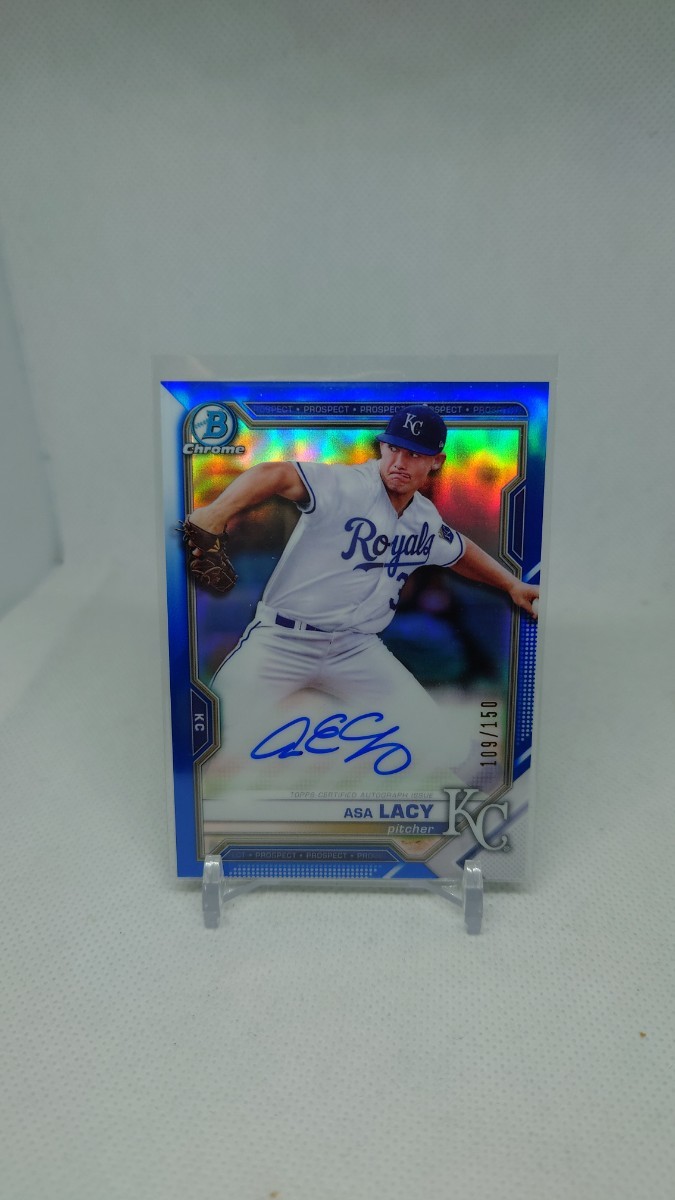 【目立った傷や汚れなし】2021 Bowman Chrome Asa Lacy Blue Refractor Auto MLB Top Prospect Royals Autograph ...