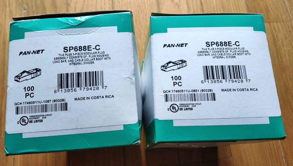 【未使用に近い】即決 送料無料 PANDUIT CAT6 モジュラープラグ SP688E-C 未使用品 2箱セット SP-688Cの後継品です ...