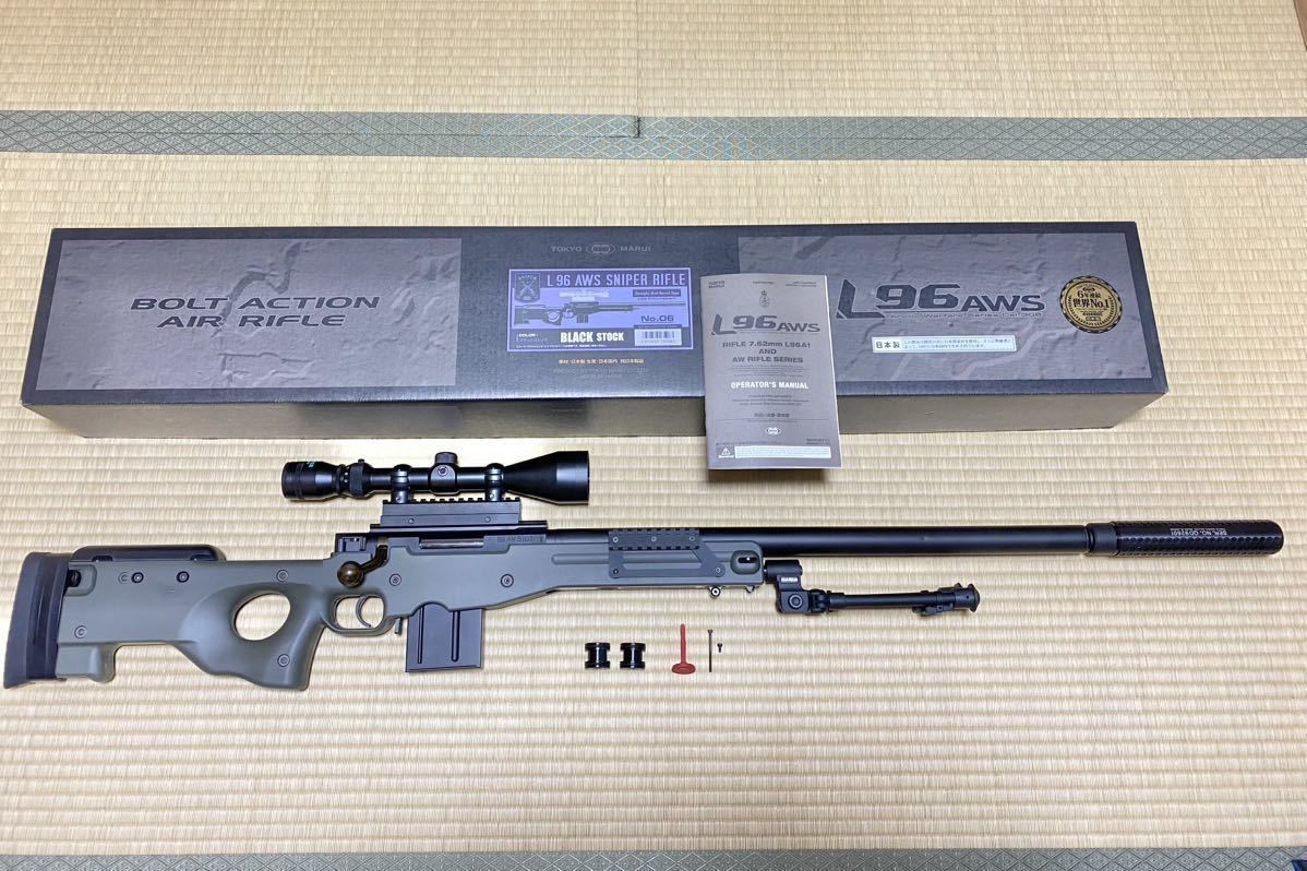 【未使用に近い】完動美品 付属品大量 東京マルイ L96 AWS O.D. バイポッド サイレンサー スコープ エアガン エアコッキング 検 ...