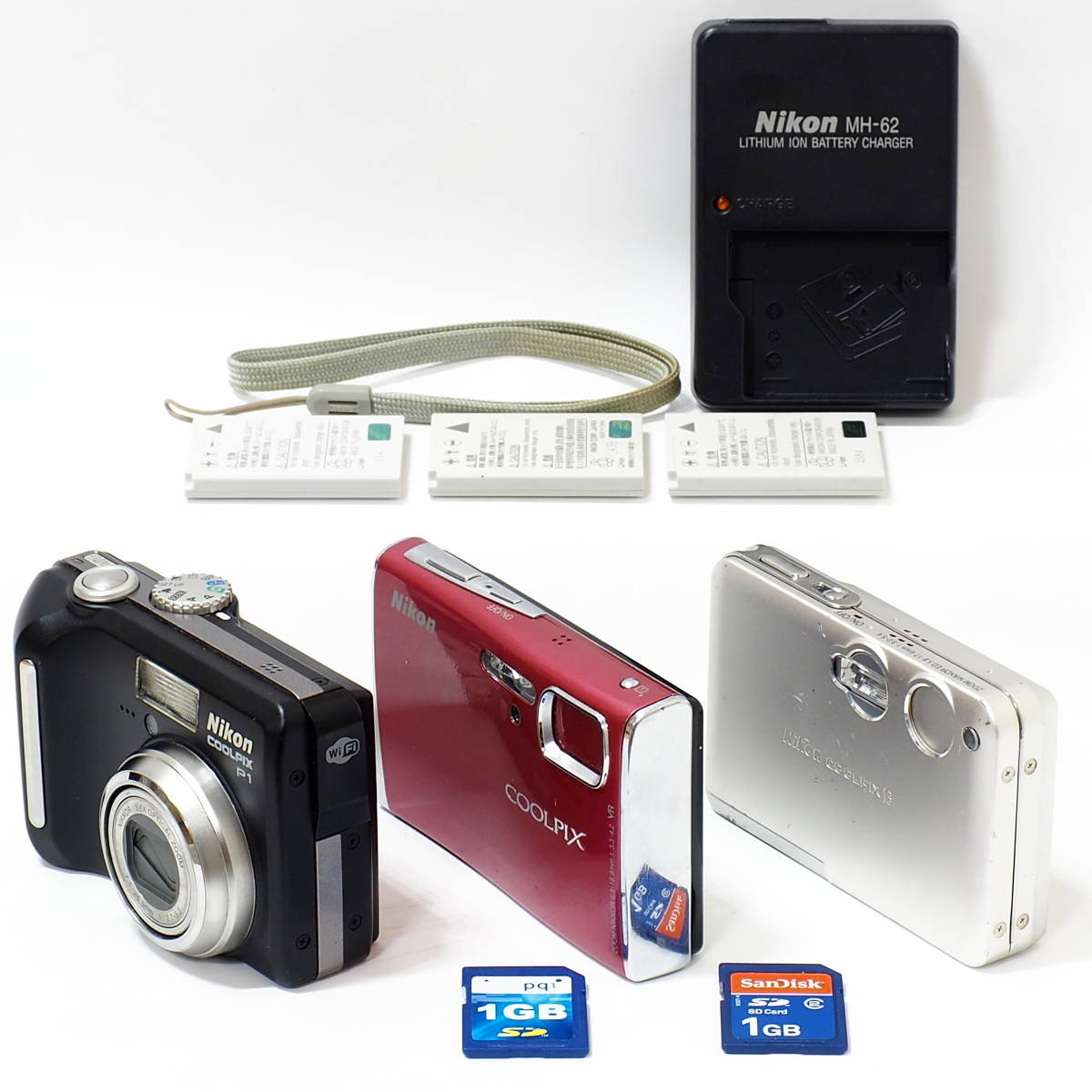 【やや傷や汚れあり】Nikon COOLPIX P1 Black S51 Vivid Pink S3 SILVER EN-EL8 MH-62 クールピクス CCDセンサーコンパクトデジカメ 3 ...