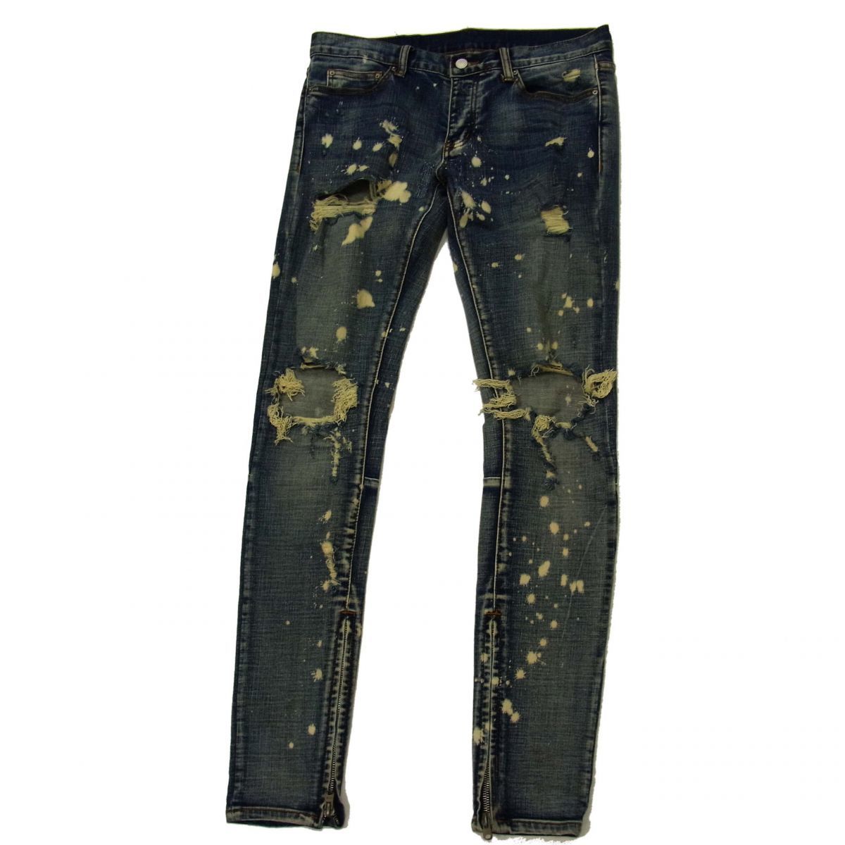 【目立った傷や汚れなし】☆mnml ミニマル M1 DENIM STRETCH SPLASH デニムパンツ クラッシュ ダメージ USED加工 ...
