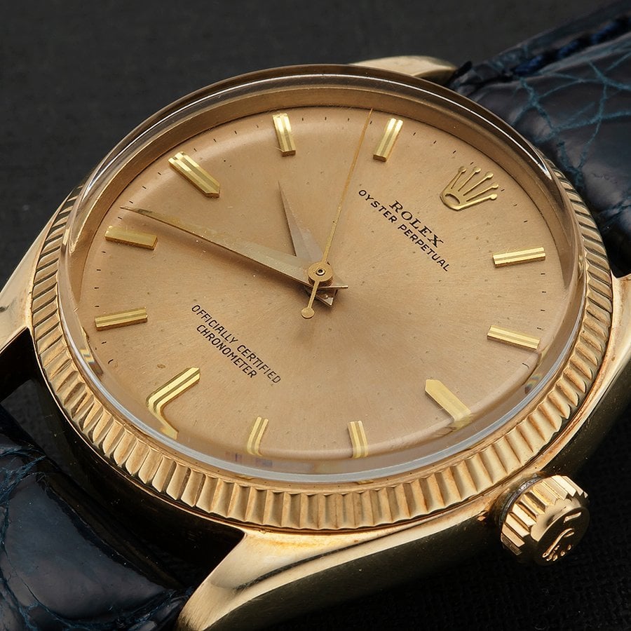 【傷や汚れあり】売切り☆希少伝説1959年14金無垢シャンパンゴールド★ロレックス オイスターパーペチュアル Ref.6567★Cal ...