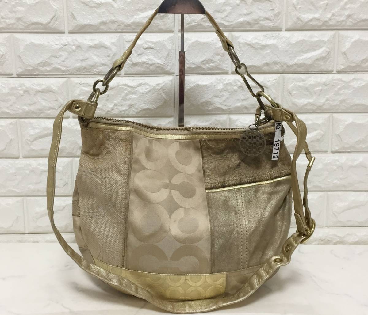 【やや傷や汚れあり】no19712 COACH コーチ13709 シグネチャーオプアート 2WAY レザー キャンバス パッチワーク ...
