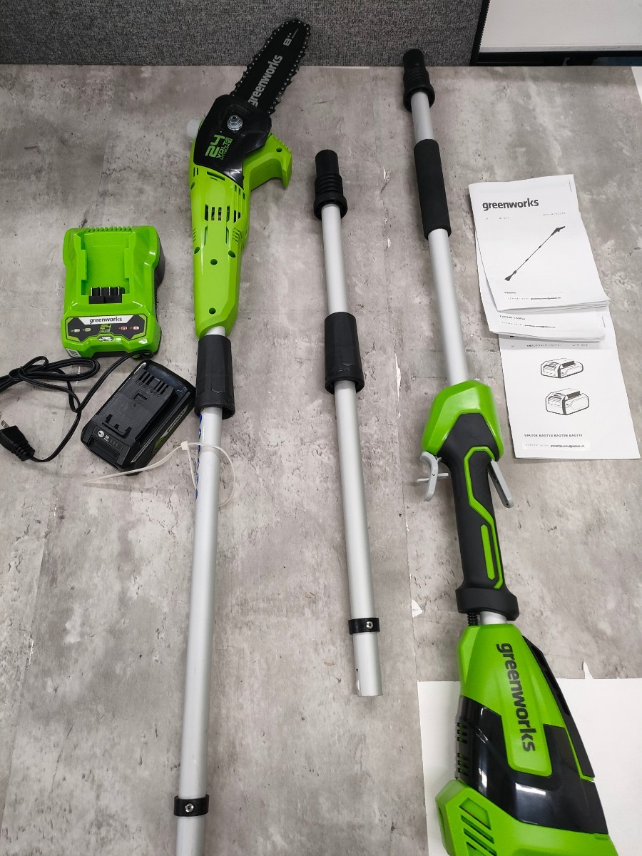 【目立った傷や汚れなし】0602/0114 Greenworks(グリーンワークス) 充電式高枝切り電動チェーンソー 24V バッテリー・充電器付属 ※同梱不可の落札情報詳細 - Yahoo ...