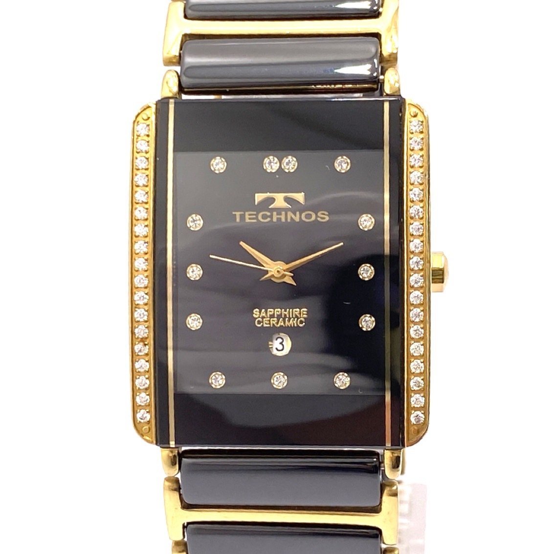 【やや傷や汚れあり】1円スタート 稼働品 TECHNOS テクノス メンズ 腕時計 T9557 デイト セラミック クォーツ QZ SS スクエア 3針 ゴールド 石付 黒文字盤の落札情報詳細 ...
