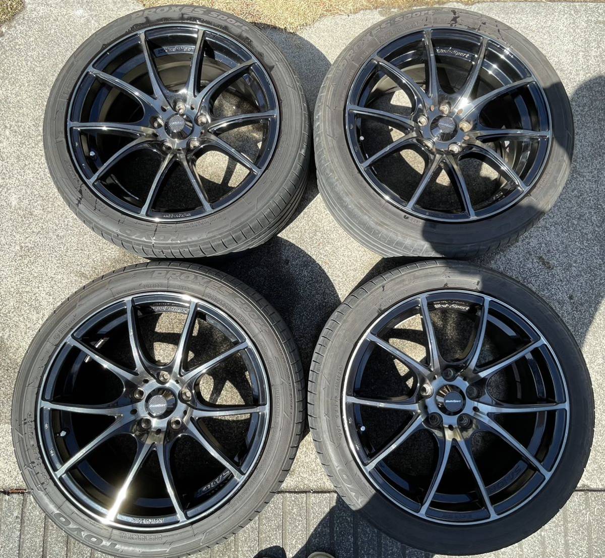 【目立った傷や汚れなし】【美品】Wedssport SA-10R 18インチ 7.5J＋45 4本セット タイヤ残溝あり PROXES Sport 225/45ZR18 レヴォーグより取り外し ...