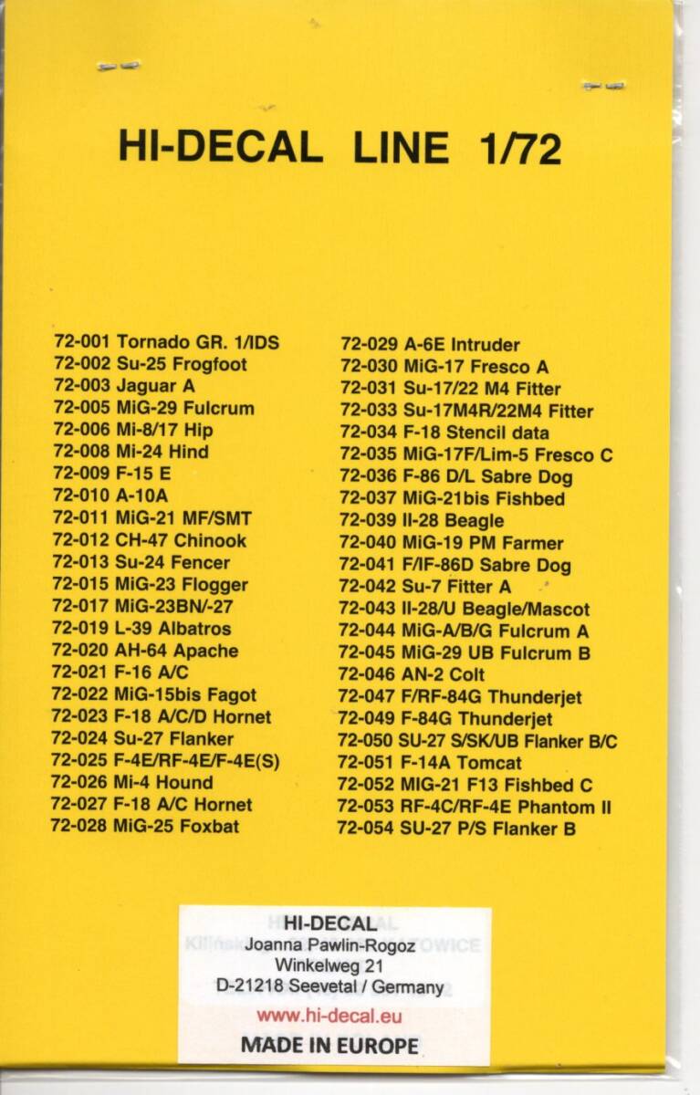 【未使用】1/72 Hi Decal ハイデカール HD72050B Sukhoi Su-27S/SK/UB Flanker B/Cの落札情報 ...