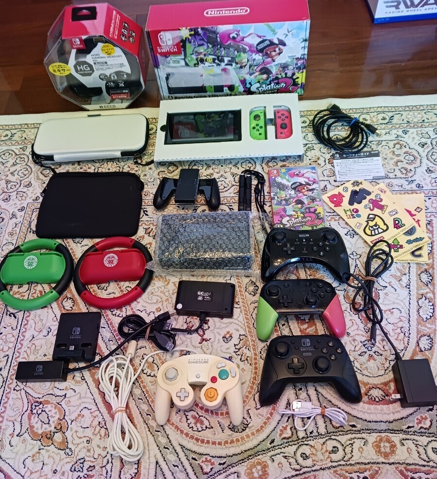【やや傷や汚れあり】豪華セット Nintendo Switch スプラトゥーン2 本体 GCコントローラー白 プロコン3つ マリオカートハンドル 新品ヘッドセット 等の落札情報詳細 ...