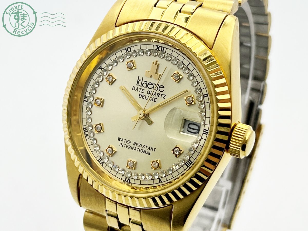 【傷や汚れあり】klaeuse/クロイゼ/DATE QUARTZ/DELUXE/SK-100-A/3針/デイト/ゴールド文字盤/石付/ラウンド ...