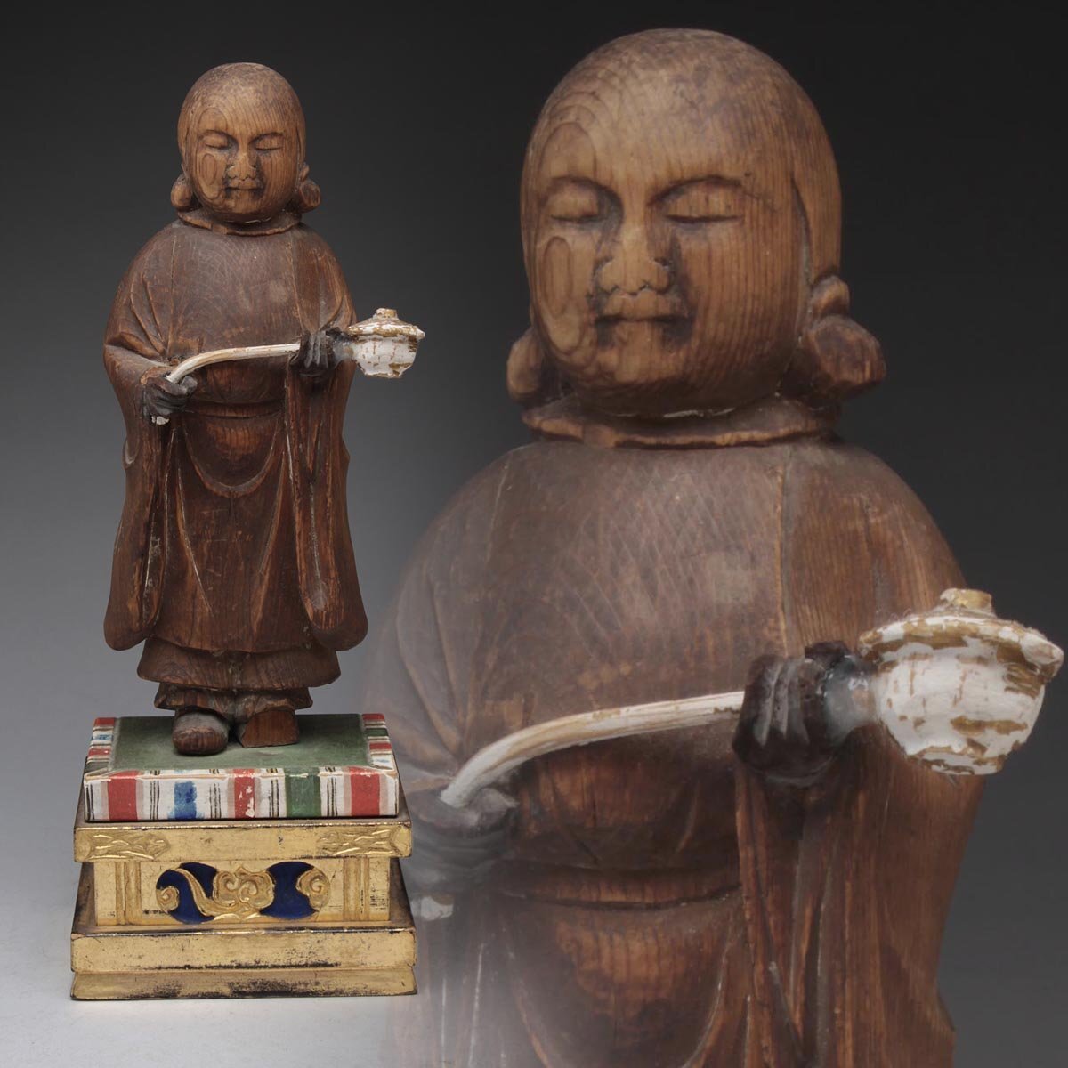 【やや傷や汚れあり】EU572 時代物 木彫彩色「聖徳太子像」置物 高24.7cm 重242g・「聖徳太子孝養像」の落札情報詳細 - Yahoo!オークション落札価格検索 オークフリー