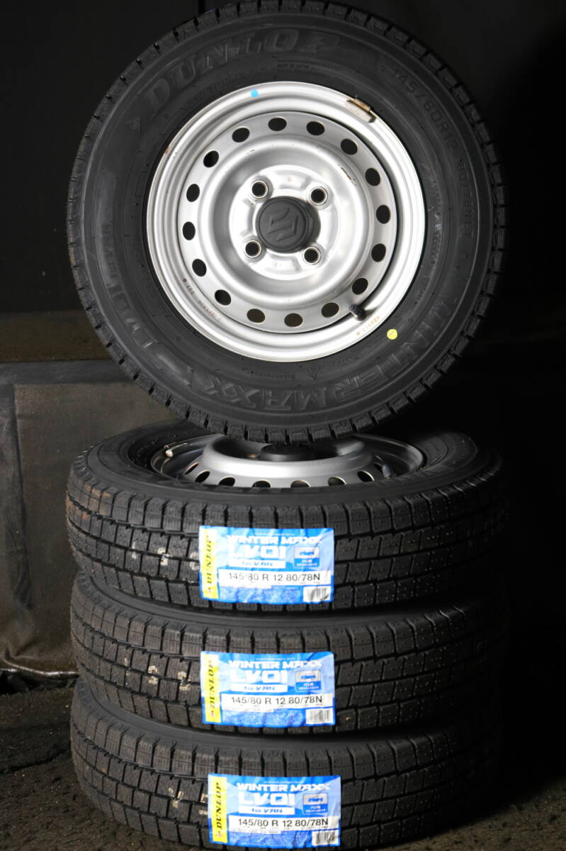 【未使用】★新品 145/80R12 80/78N LT DUNLOP WINTER MAXX SV01 スタッドレス 2024年製 スズキ純正ホイール ダンロップ 軽トラックキャリーエブリィ ...