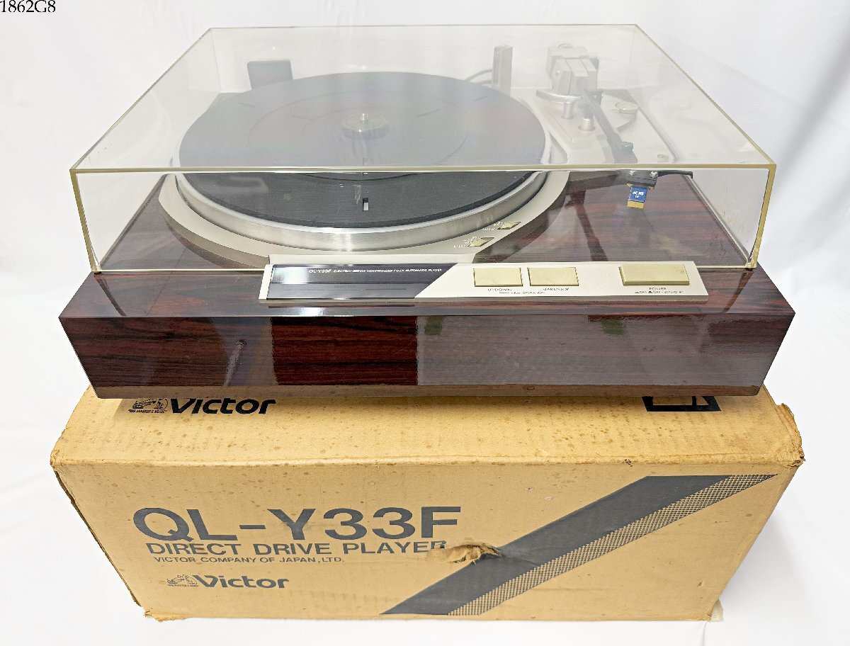 【傷や汚れあり】通電OK Victor ビクター QL-Y33F レコードプレイヤー ターンテーブル オーディオ カートリッジ MC-100EB/DT-100EB ヘッドシェル 箱 ...