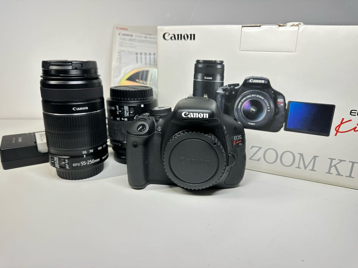 【やや傷や汚れあり】 Canon キャノン EOS Kiss X5 一眼レフ デジタルカメラ DS126311 DOUBLE ZOOM KIT ダブルズームキット レンズ 元箱有 付属品付 ...
