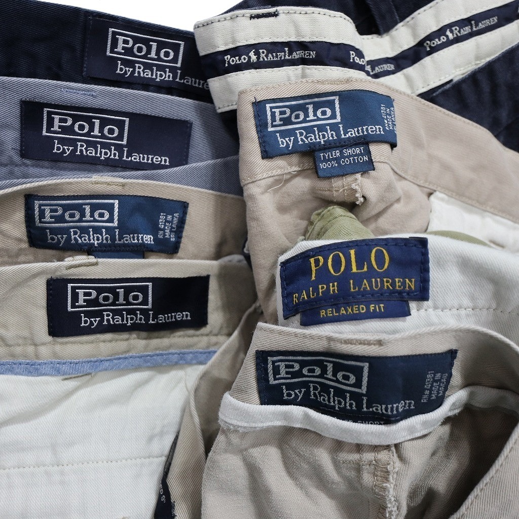 【やや傷や汚れあり】古着卸 まとめ売り ラルフローレン ポロチノ ショートパンツ 8枚セット (メンズ 40 ) 2タック カジュアル 緑 ...