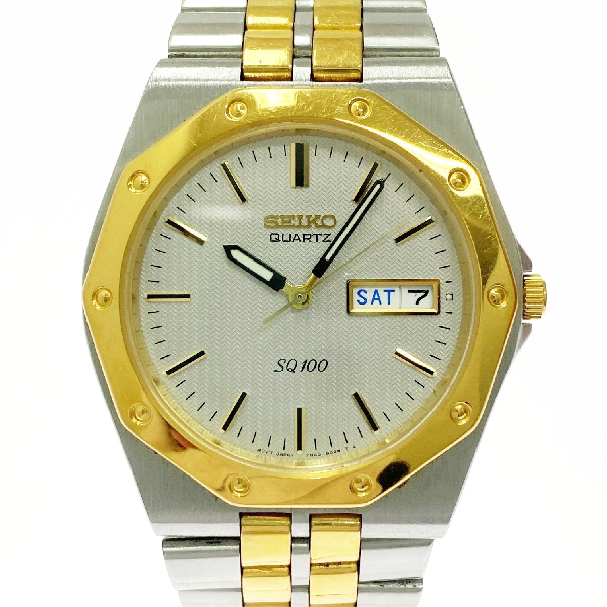 【傷や汚れあり】【1円スタート】SEIKO セイコー 7N43-8A70 SQ100 GP×SS シルバー文字盤 クオーツ メンズ腕時計 ...