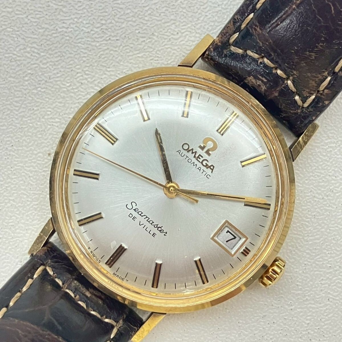 【傷や汚れあり】F035-K65-481 OMEGA Ω オメガ Seamaster De Ville AUTOMATIC 自動巻き デイト ラウンド 1987年 ヴィンテージ メンズ腕時計 ...