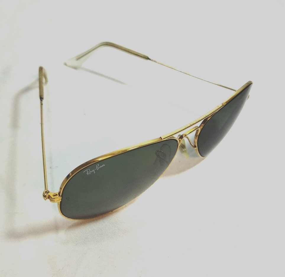 【やや傷や汚れあり】【RAYBAN】 レイバン サングラス ケース付き ティアドロップ グリーン系レンズ×ゴールドカラー_0BG_C0813 ...