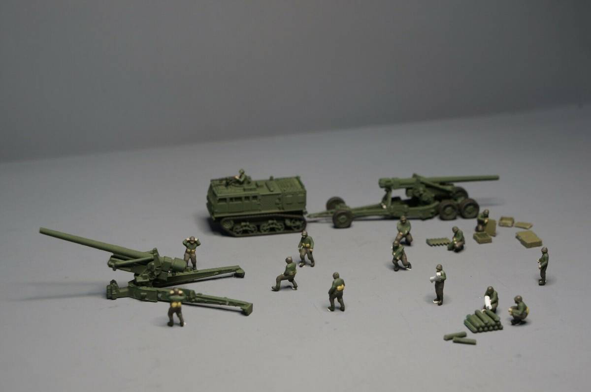 完成品 1/144 WWII USA M59 155mm Long Tom Gun x2 & M4 HST /w 14 figures ...