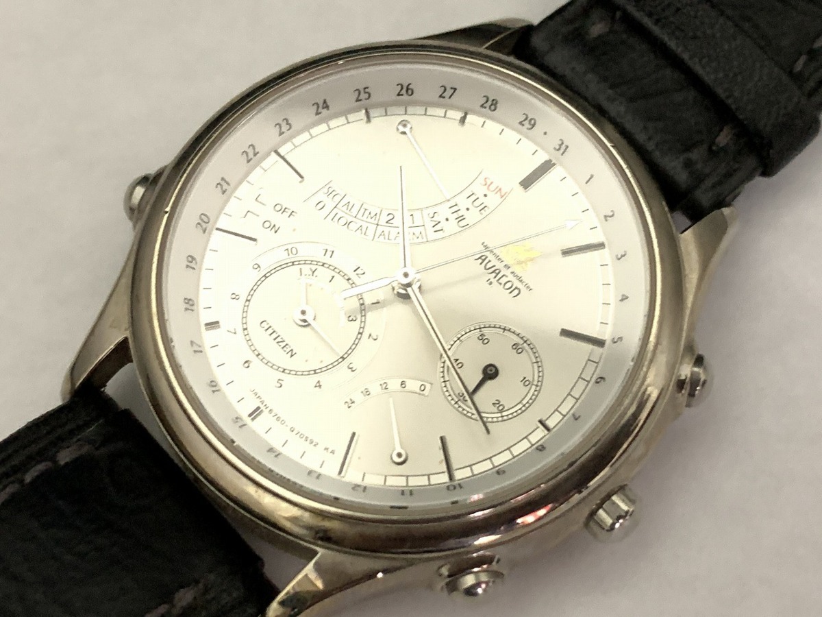 CITIZEN/シチズン AVALON/アバロン スーパーアラーム 6760-G70501 メンズ腕時計 ホワイト文字盤 皮ベルト ...
