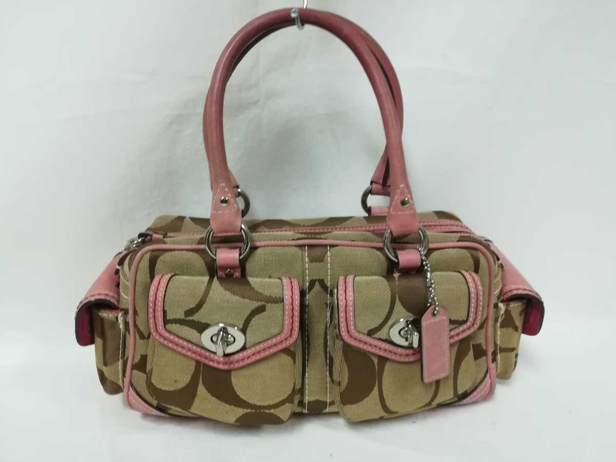 【やや傷や汚れあり】COACH コーチ ハンドバッグ シグネチャー 6231 ジャガード レザー ベージュ ピンク バッグ 1122 の落札 ...