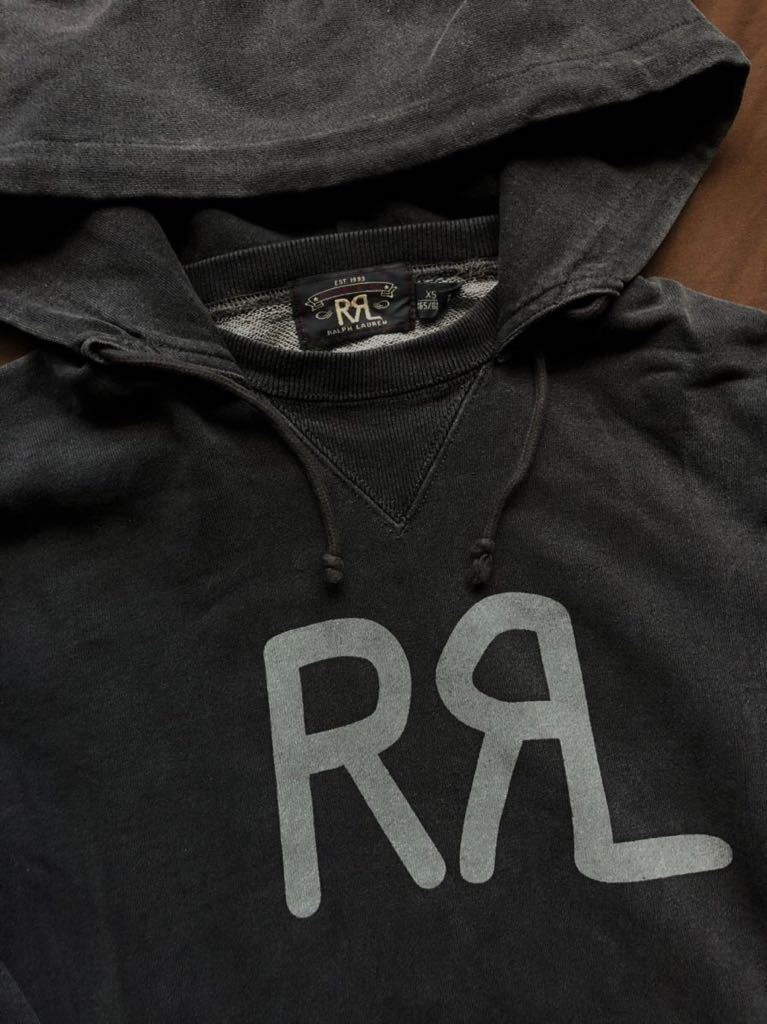 【未使用に近い】【名作】極美品 RRL BRAND LOGO BLACK INDIGO HOODIE ダブルアールエル ブラックインディゴ ...