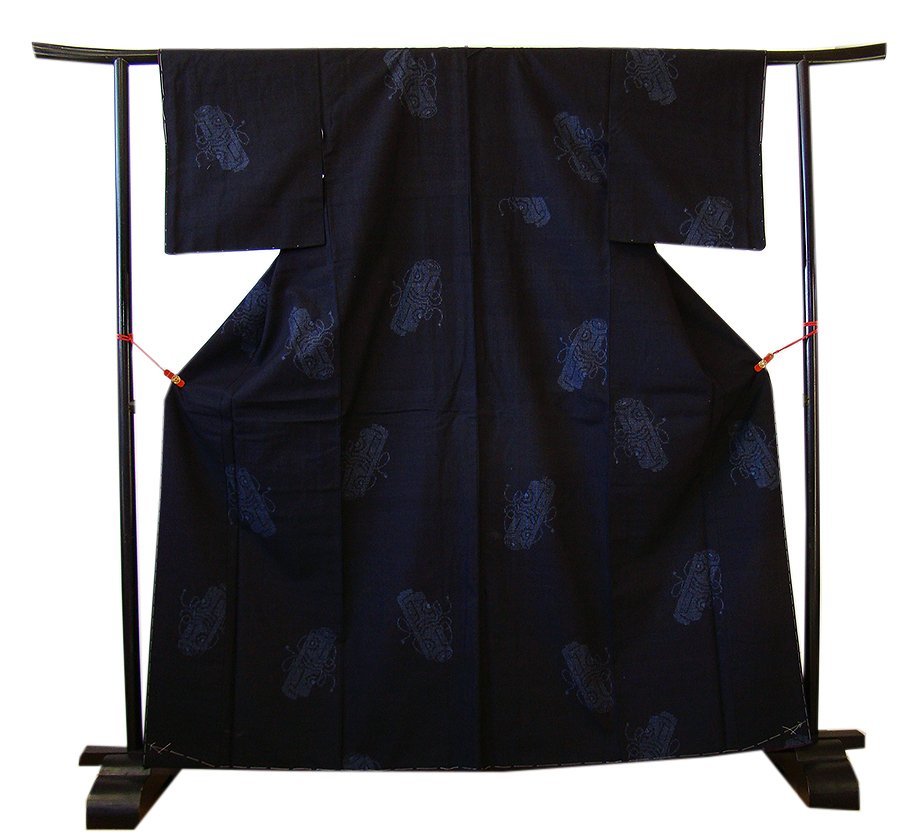 【未使用】きものしらゆり 1円 身丈155cm 裄63cm 10～5月 濃紺色 無形文化財 文箱柄 本場結城紬 正絹 身長148cm～154cmの方に最適 同梱可 U037 の落札情報詳細 ...