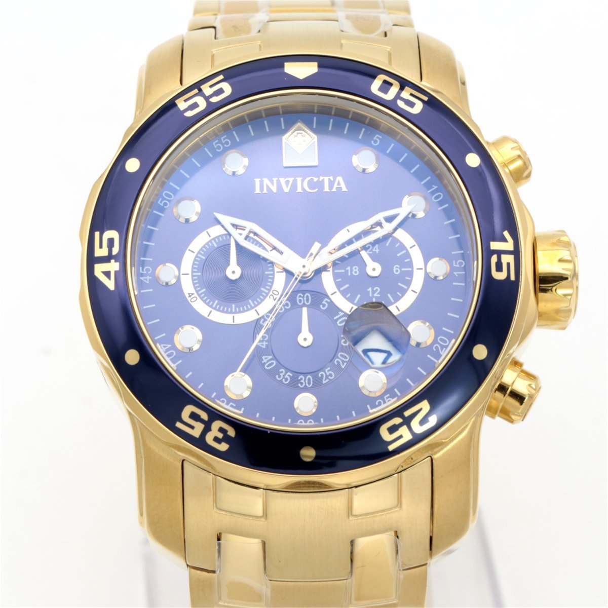 【目立った傷や汚れなし】3491 Invicta 腕時計 0073 20気圧防水 クロノグラフ 三つ目 デカフェイス ビックフェイス ダイナミックデザイン メンズ ブルー ゴールドの落札情報 ...