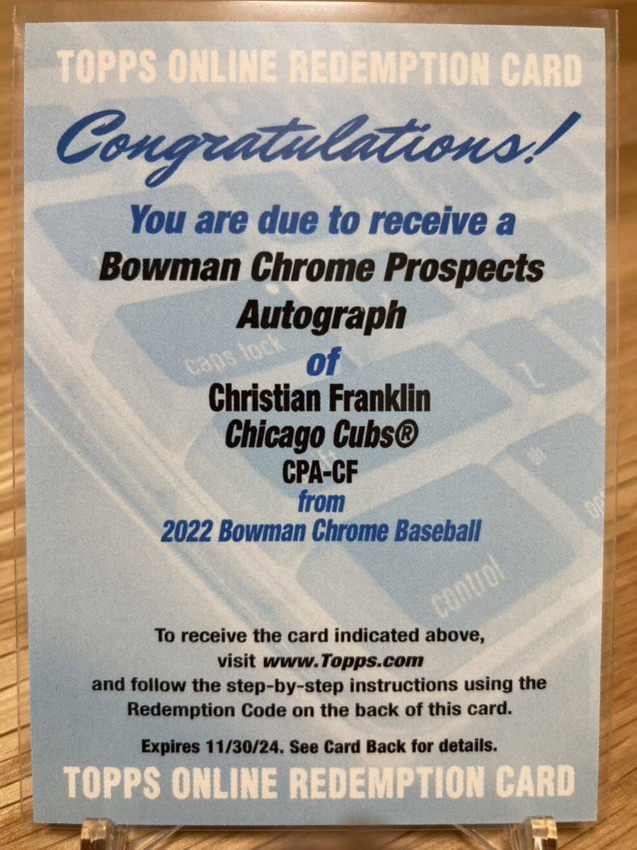 【目立った傷や汚れなし】Christian Franklin 2022 Bowman Chrome Prospects Autograph ...