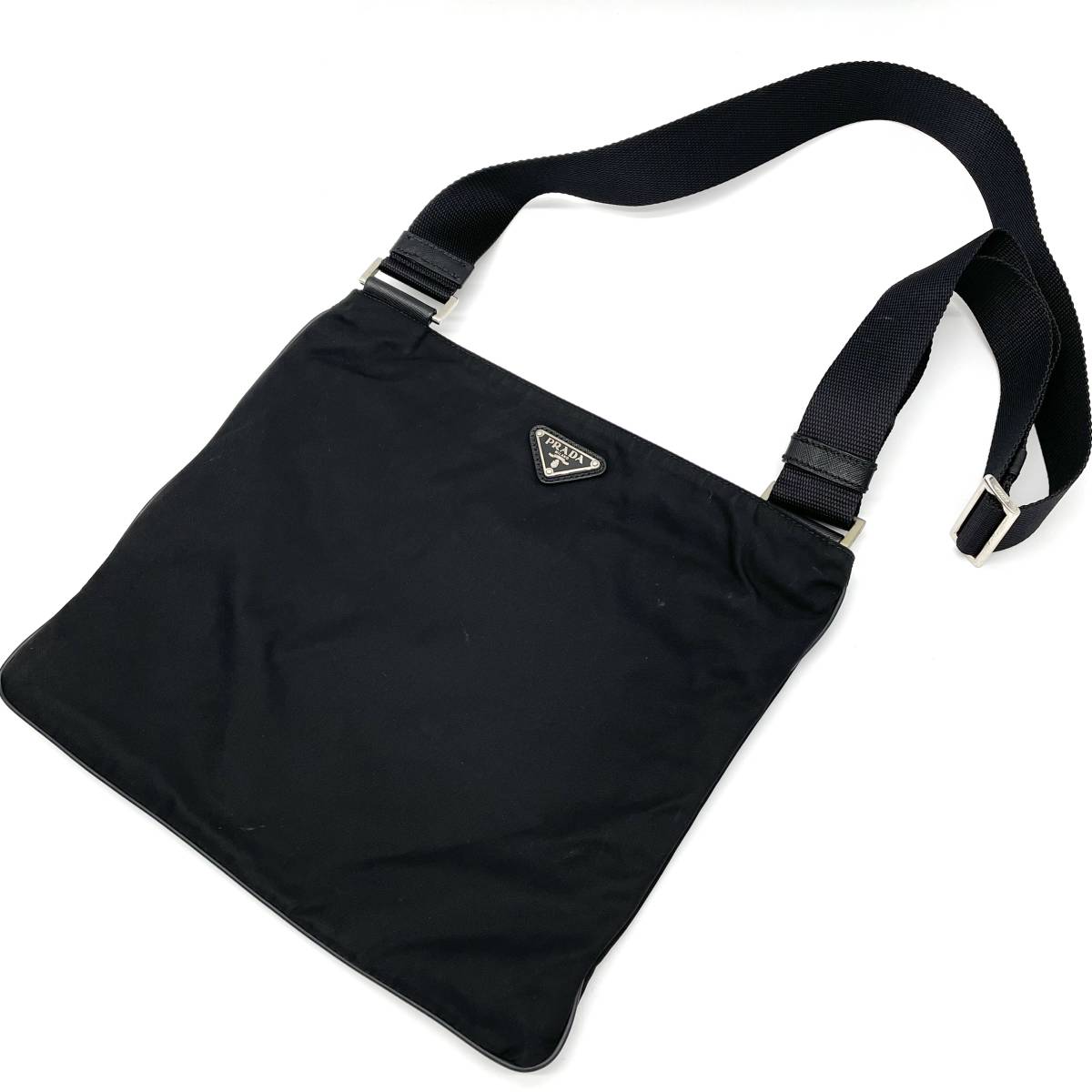 【やや傷や汚れあり】1円 Prada プラダ ポコノ テスートナイロン レザー ブラック 黒 ショルダーバッグ 斜めがけ サコッシュ ロゴ