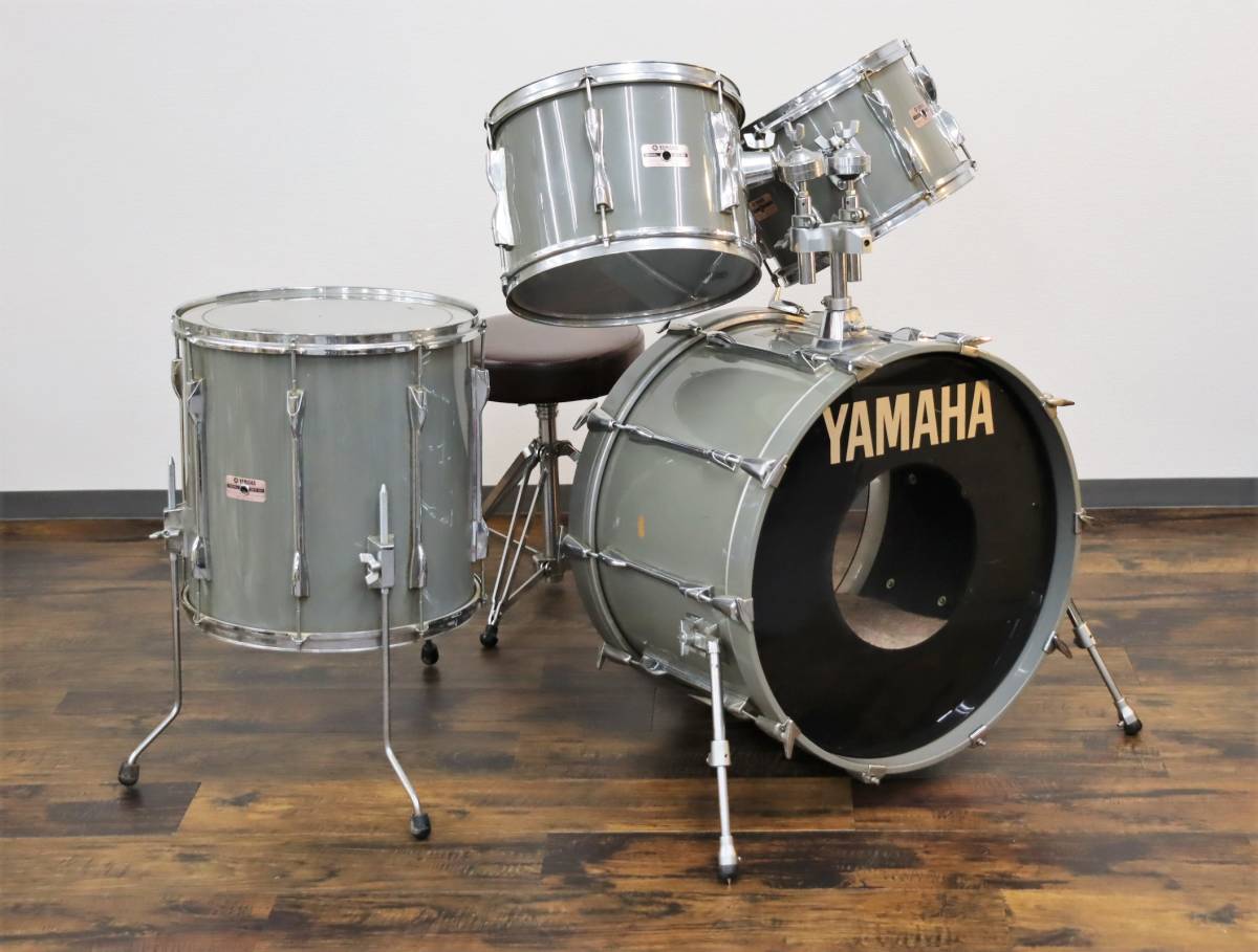 【やや傷や汚れあり】希少色? YAMAHA/ヤマハ ドラムセット4点+ペダル+椅子まとめ BD922RC/FT916RC/TT913RC/TT912RC 日本製 グレーグリーン系 現状品 ...