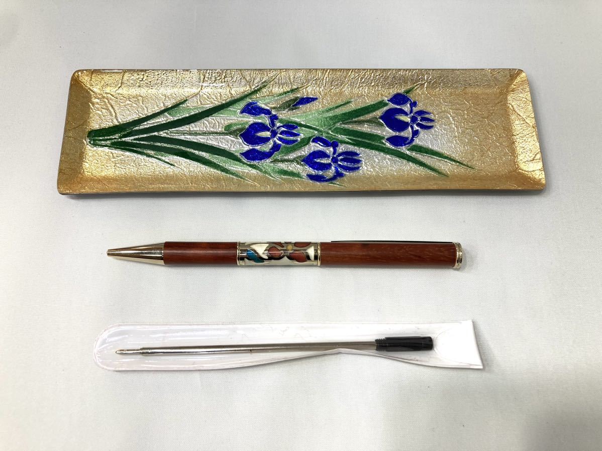 【やや傷や汚れあり】 ボールペン 5本セット 七宝焼 トレー 箱又はケース付き CROSS , TOKYO PEARL , WAKO ...