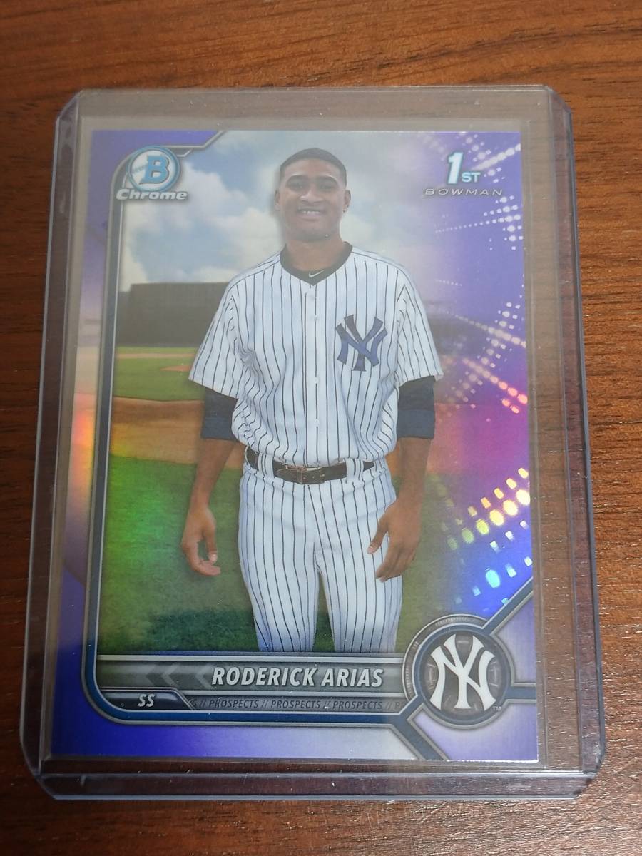 【未使用に近い】2022 Bowman Chrome Roderick Arias 1st Bowman Prospect Purple ...