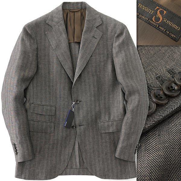 【未使用】新品 BEAMS監修 モアレス イタリア SONDRIO リネン ヘリンボーン ジャケット LL 茶 【J52039】 春夏 メンズ ...