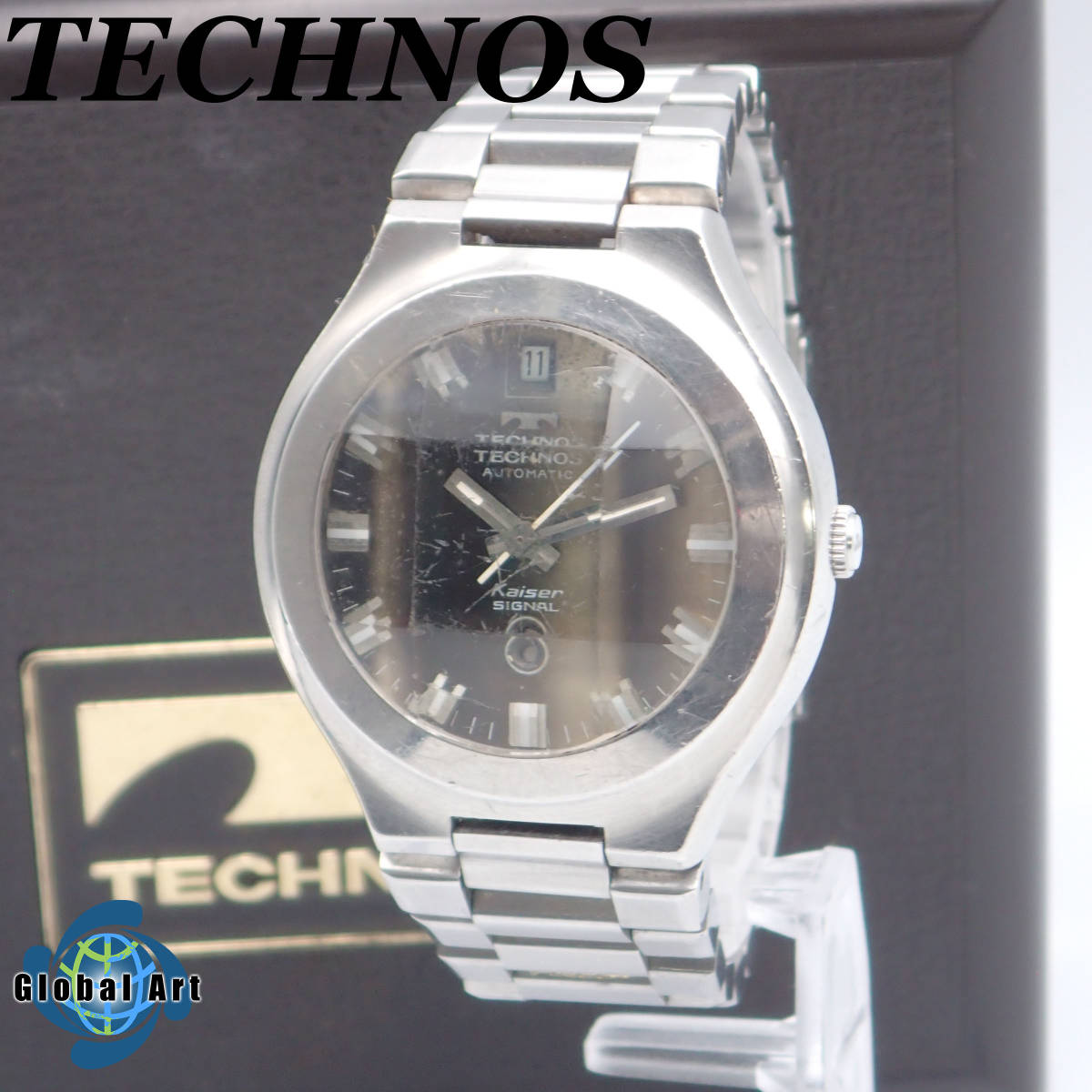 【傷や汚れあり】う04512/TECHNOS テクノス/カイザーシグナル/自動巻/メンズ腕時計/カットガラス/文字盤 ブラウン/ケース付の落札情報詳細 - Yahoo!オークション落札価格検索 ...