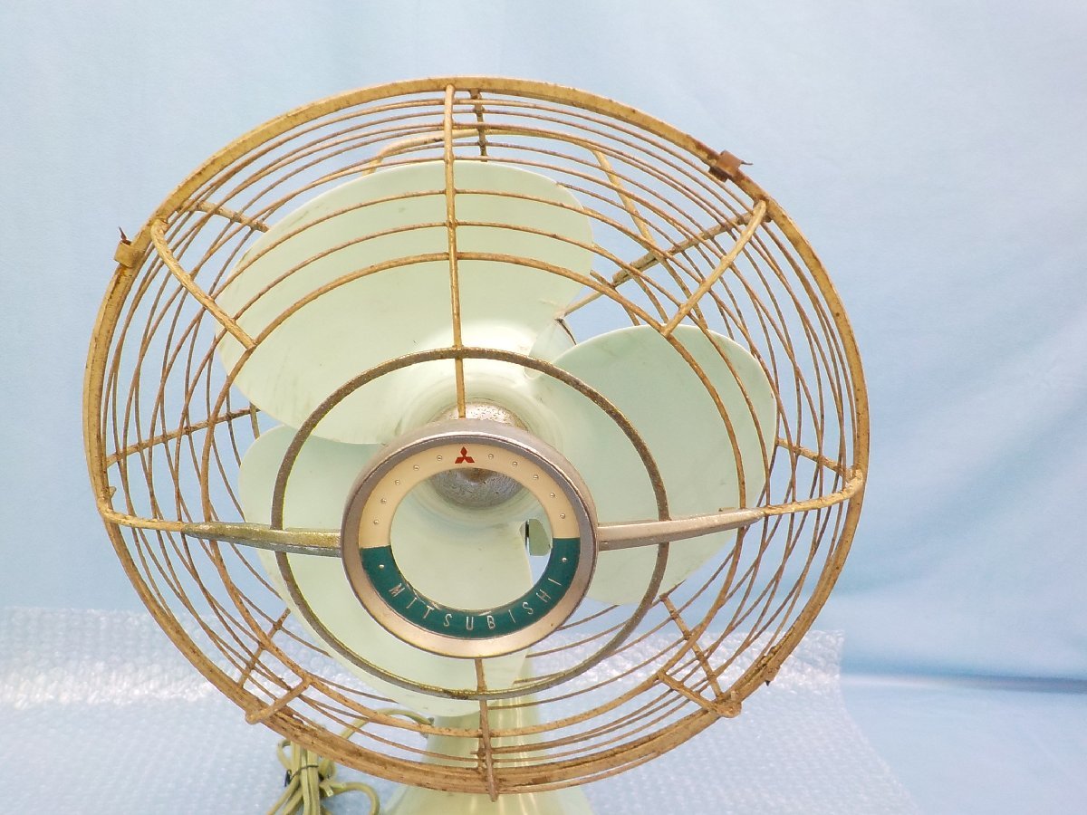 【全体的に状態が悪い】 家電 三菱 ELECTRIC FAN 25cm 細目扇F型 DM-10F 昭和レトロ 薄青磁 薄い緑色 扇風機 ...