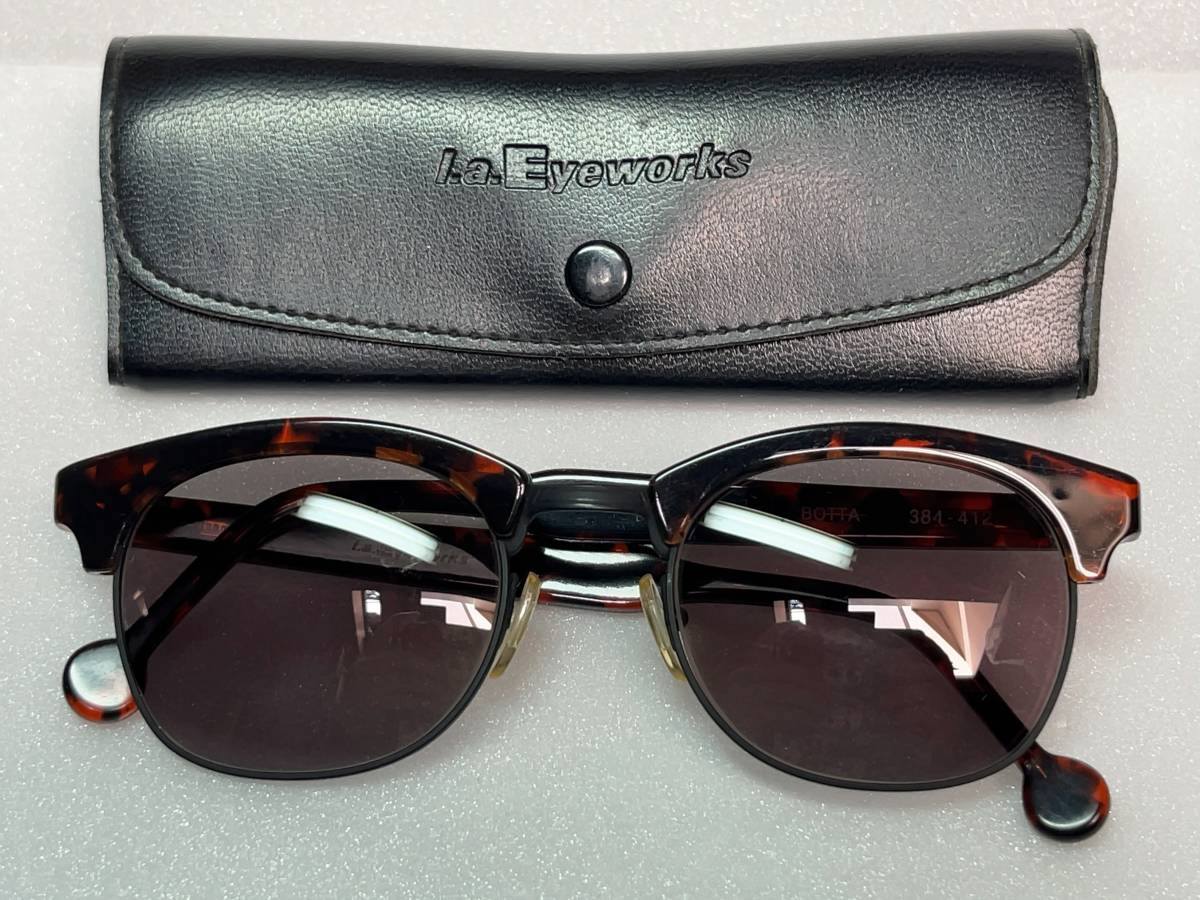 【目立った傷や汚れなし】l.a. Eyeworks 極珍仕様！ サーモント? 二重リム? 度無し 丸メガネ 上品上質 マットブロンズ色 ...