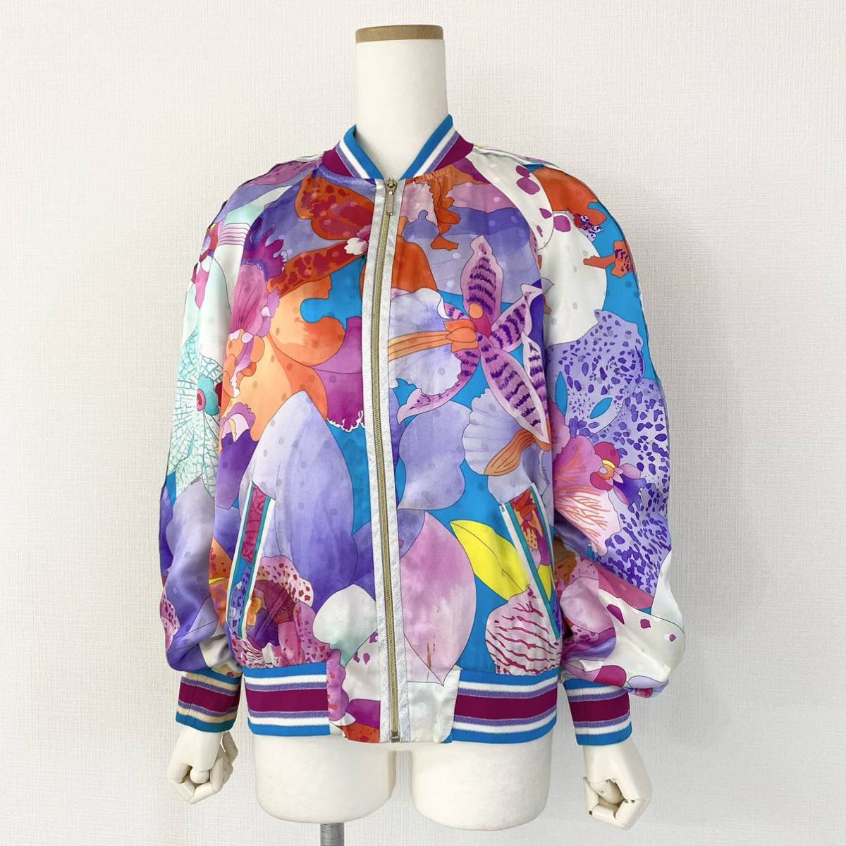 【傷や汚れあり】Gj14 LEONARD レオナール フラワープリントブルゾンジャケット ピンク レディース 羽織 上着 花柄 ラメライン ...