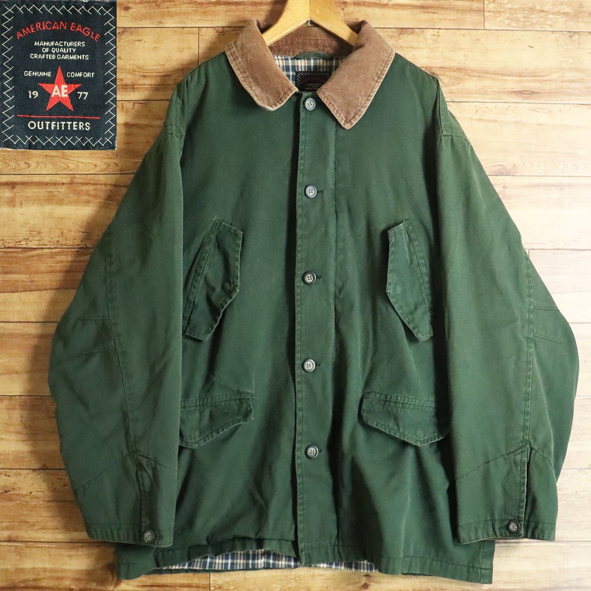 【目立った傷や汚れなし】?2S/Y5.15-5 AMERICAN EAGLE アメリカンイーグル ハンティングジャケット カバーオール コットン 襟コーデュロイ XL グリーンの落札情報詳細 ...