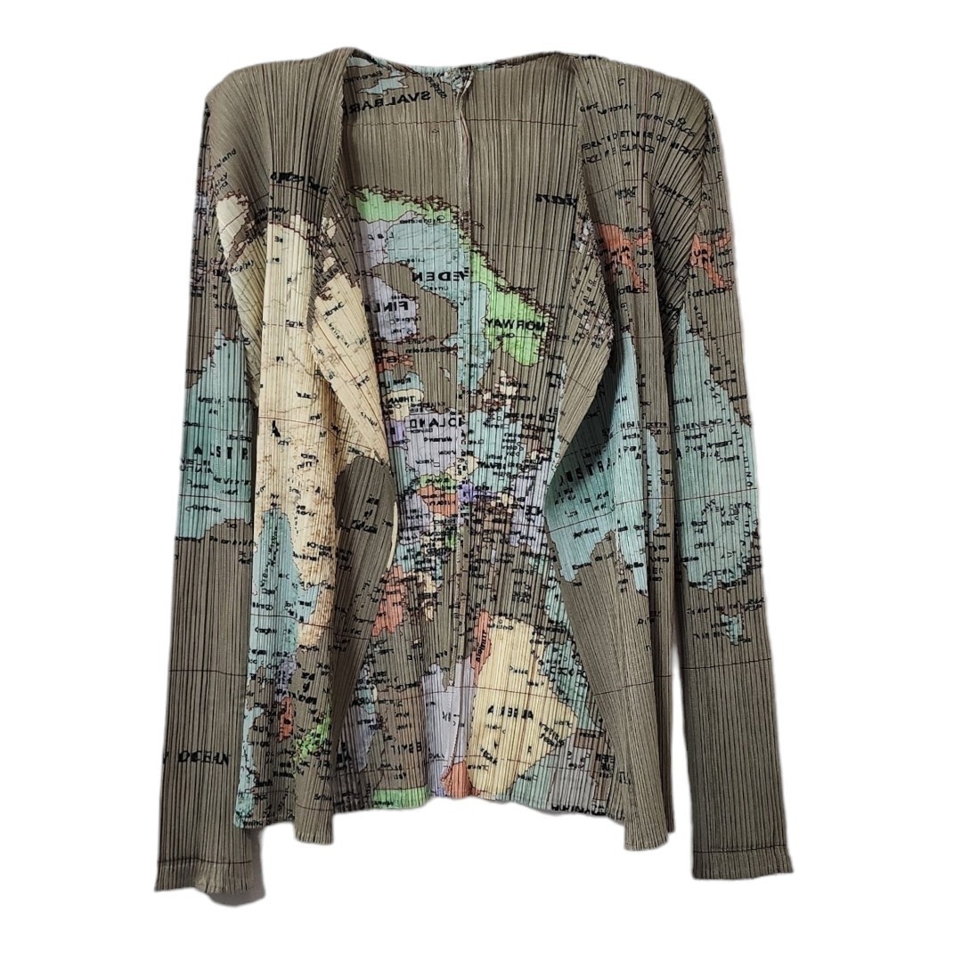 【未使用に近い】2008 PLEATS PLEASE World Map Cardigan Jacket Top プリーツプリーズ 世界地図 ...