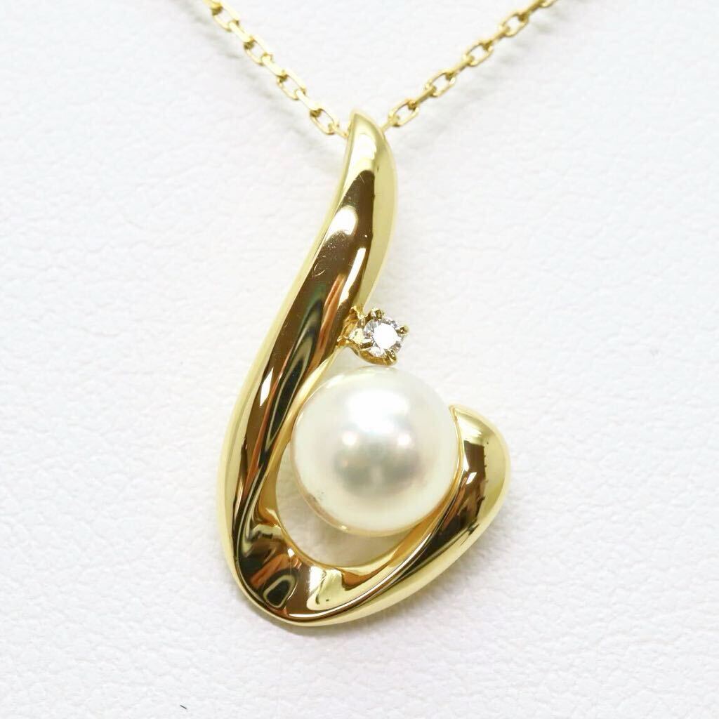 【目立った傷や汚れなし】*mikimoto ミキモト K18アコヤ本真珠 天然ダイヤモンドペンダント*m 2 9g パール Pearl
