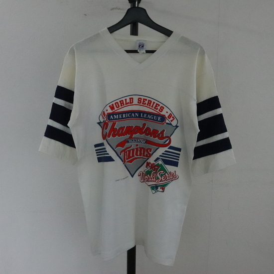 【傷や汚れあり】I480 80sビンテージ LOGO7 半袖プリントTシャツ USA製 1980年代製 表記Lサイズ 白 MLB ツインズ 古着 古着卸 激安 希少 検 90s 70s 60s ...
