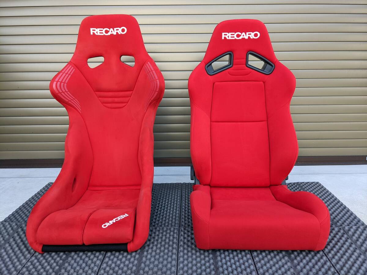 【やや傷や汚れあり】【1円～】RECARO RS-GとSR-7F 鮮やかなカムイレッド 正規品同色破れなし2脚セット！レカロ セミバケ ...