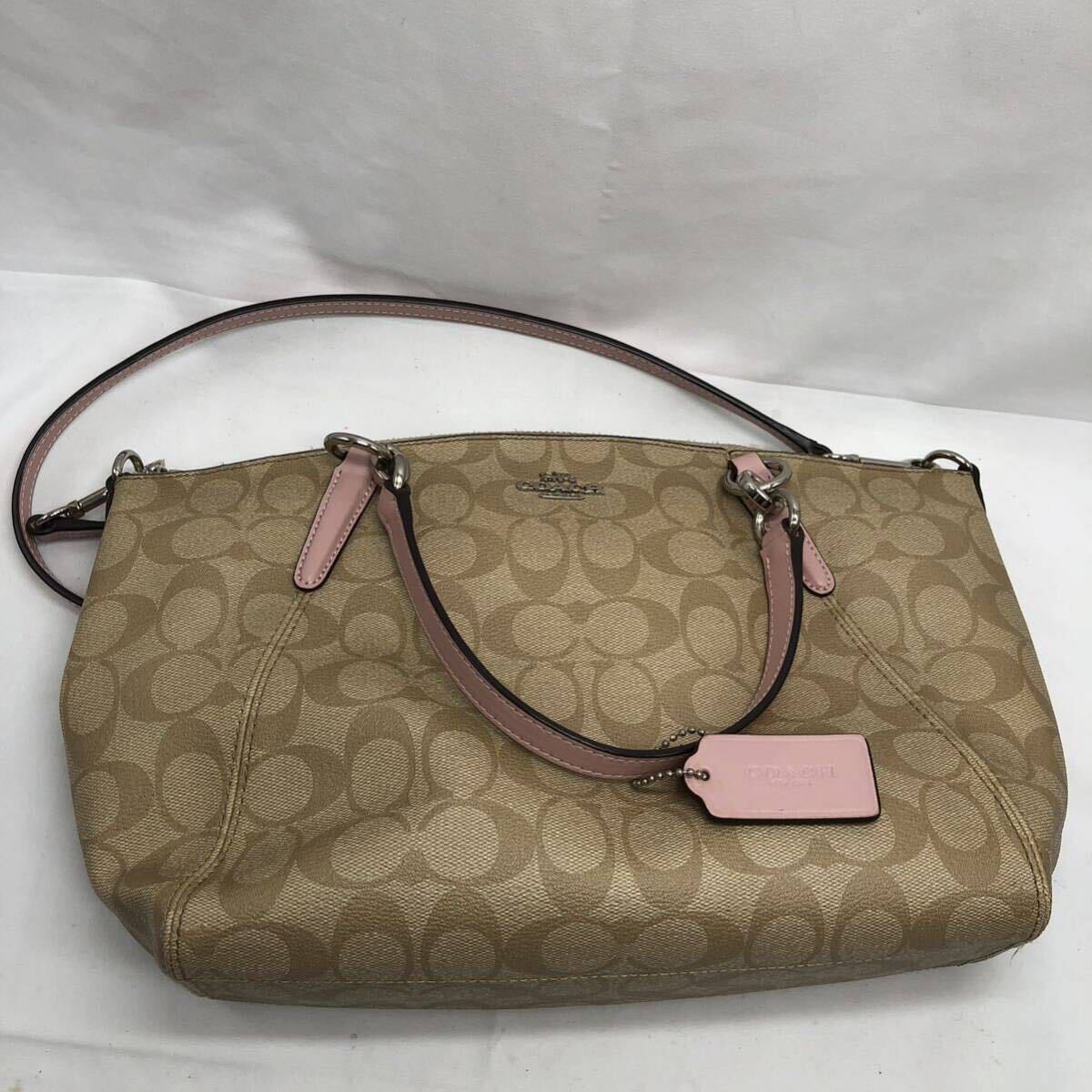 【傷や汚れあり】COACH コーチ 2wayバッグ F28989 ショルダーバッグ シグネチャー ライトカーキピンク ハンドバッグ 2WAY ...