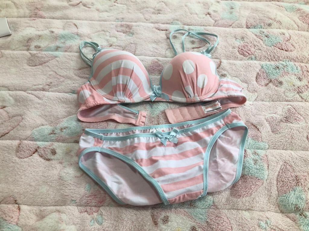 【未使用】1-020 エメフィール ボーダー 水玉 女子・女の子 ガールズ ジュニアブラ 可愛い ブラジャー ショーツ コットン サイズ ...