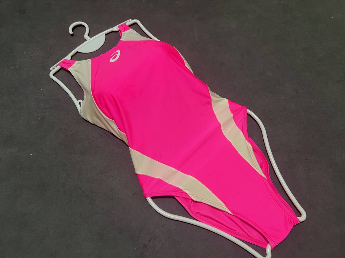 【未使用に近い】★美品 アシックス 女子 競泳水着 サイズO(XL) ALS86T スパイラルカット ハイドロCD ホワイトxブルー ...