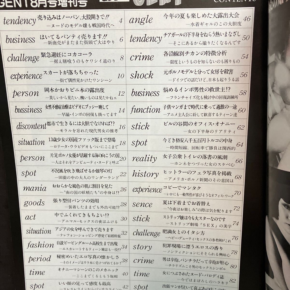 【やや傷や汚れあり】セクシーGENTジェント1983年増刊 ノーパン喫茶パンチラビニ本覗きトルコ獣姦地下写真着替えチア痴漢女子トイレストリップ死体の落札情報詳細 - Yahoo!オークション ...